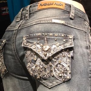 Platinum Plush | Jeans | Bling Motorcycle Rhinestone Pocket Biker Jeans ...